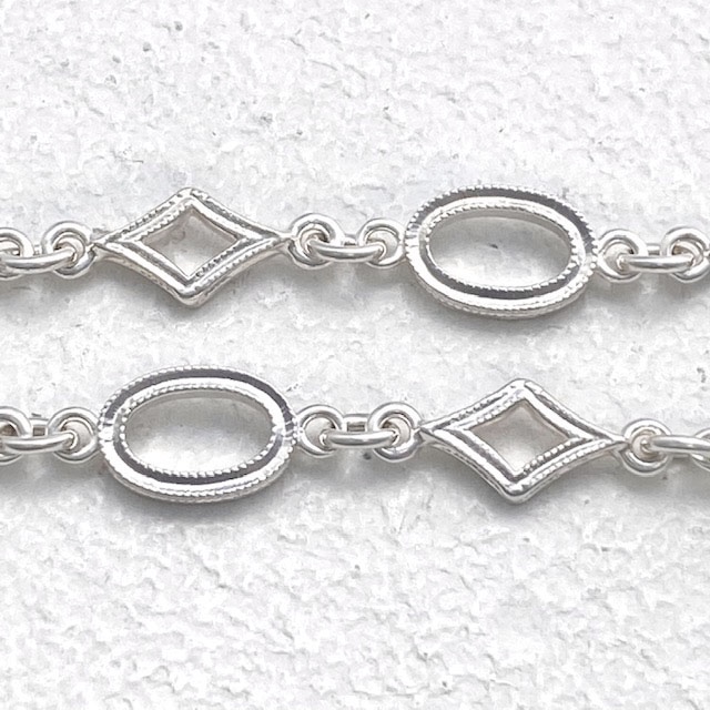 MILLEGRAIN DIAMOND SHAPED / OVAL SHAPED LINK CHAIN / Silver / 19inch ...